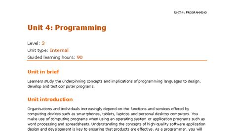 Btec Level 3 It Unit 4 Programming Specification Overview Studocu