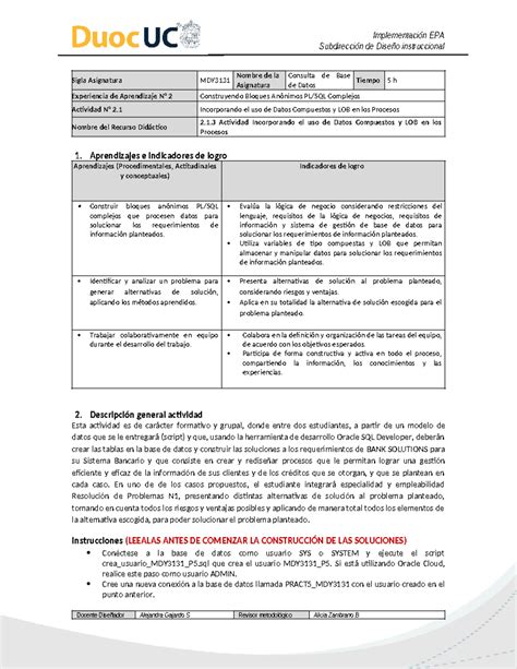 2 1 3 Actividad Incorporando El Uso De Datos Compuestos Y Lob En Los Procesos Subdirección De