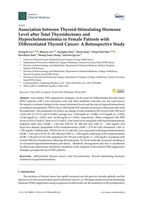 Pdf Association Between Thyroid Stimulating Hormone Level After Total