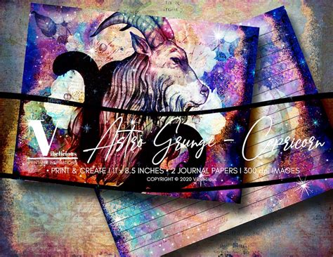 Capricorn Astro Grunge Printable Journal Kit Digital Paper Grunge