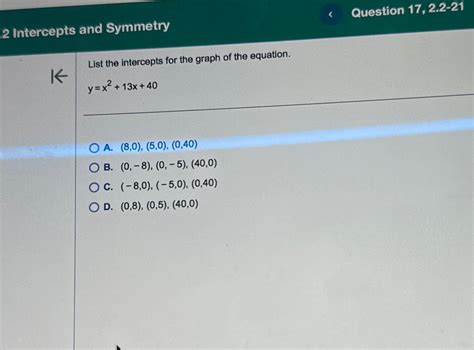 Solved 2 ﻿intercepts And Symmetryquestion 17 22 21list The