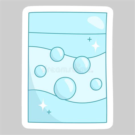 Sticker With Laundry Detergent Package With Floating Soap Bubbles
