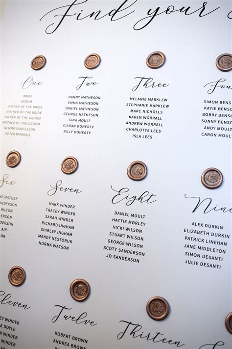 Table Plan With Wax Seal Detail Modern On The Day Etsy