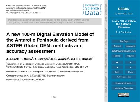 Pdf A New 100 M Digital Elevation Model Of The Antarctic Peninsula