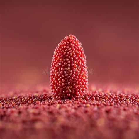 A Single Smooth Cone Shaped Red Berry With A Bumpy Texture Stands