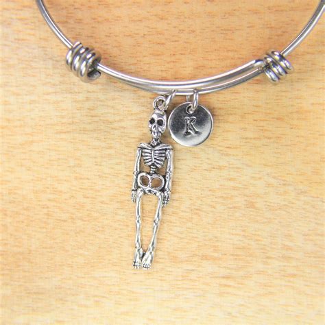 Skeleton Bracelet Silver Skeleton Charm Bangle Skeleton Charm Bracelet