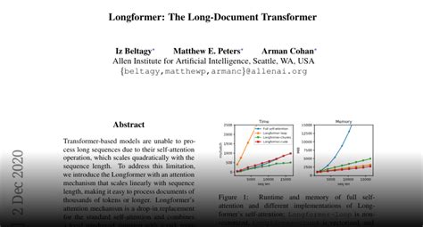 Paper Page Longformer The Long Document Transformer