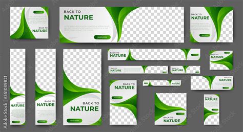 Green Banner Design Web Template Set Horizontal Header Web Banner Modern Gradient Green Cover
