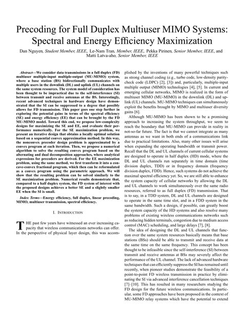 Pdf Precoding For Full Duplex Multiuser Mimo Systems Spectral And