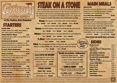 Menu Cattlemans Steakhouse