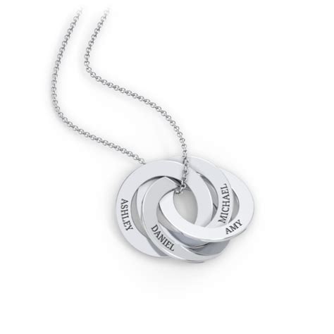 Sterling Silver Engraved 4 Interlocking Russian Rings Necklace Jewlr