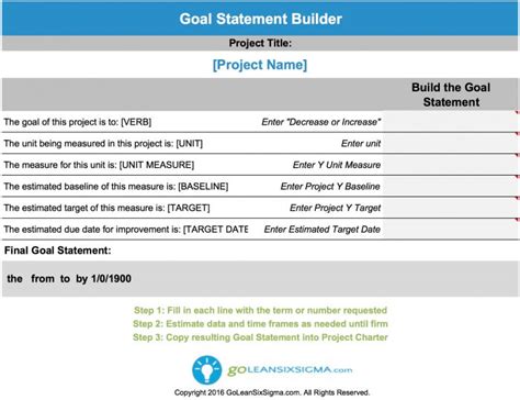 Goal Statement Builder Template For Improvement Projects