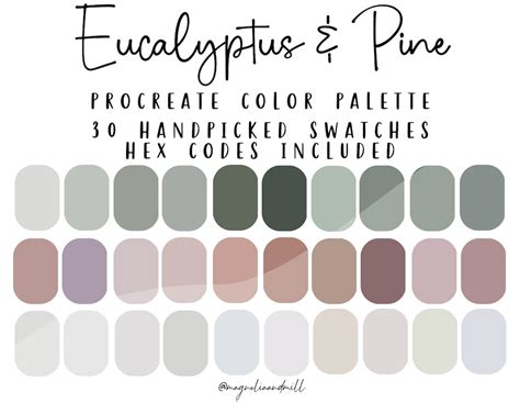 Eucalyptus And Pine Procreate Color Palette Digital Color Palette