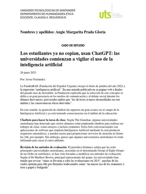 Angie Margarita Prada Gloria E101 Uso De La Ia Pdf Inteligencia