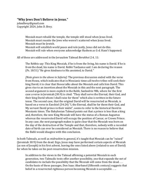Why Jews Dont Believe In Jesus Pdf Jesus Adam