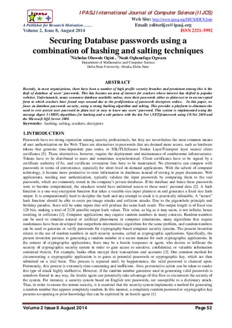 Pdf Securing Database Passwords Using A Combination Of Hashing And