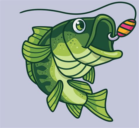 Cute Fishing Sport Bass Fish Isolated Cartoon Animal Illustration