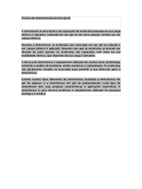 Técnica De Eletroforese Pdf