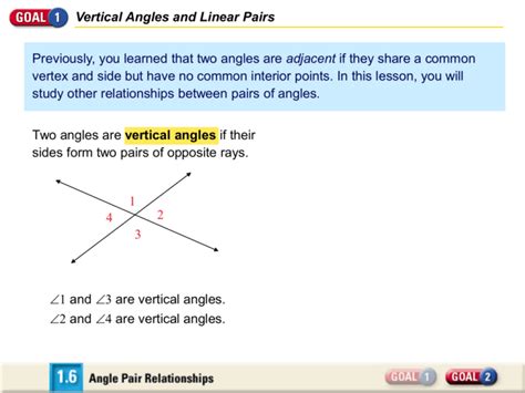 vertical angles and linear pairs geometry lesson