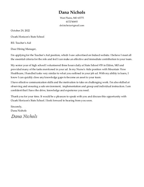 Cover Letter Now Senior Year Of High School School Volunteer