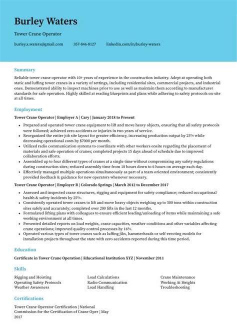 Tower Crane Operator Resume Cv Example And Writing Guide