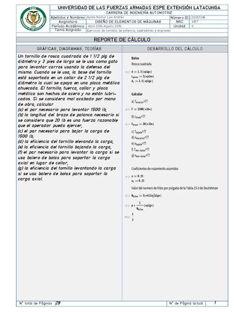 Ejercicios Diseño Pdf Tornillo Ingeniería De Edificación