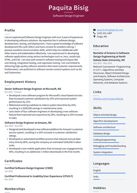 Meta Software Design Engineer Resume Examples Resumecat