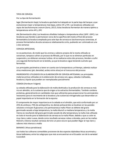 Tipos De Cerveza Pdf Cerveza Fabricación De Cerveza