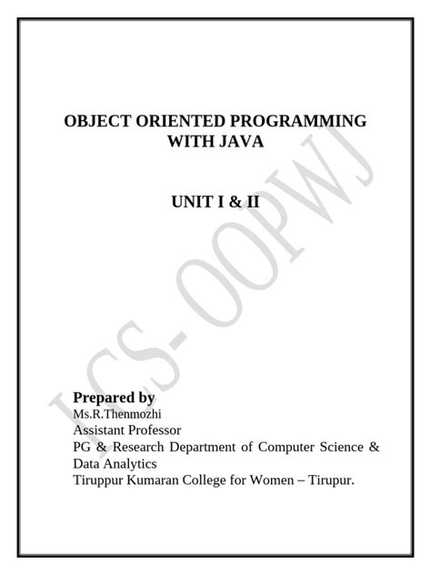 Java Notes Unit 12 Pdf Object Oriented Programming Java