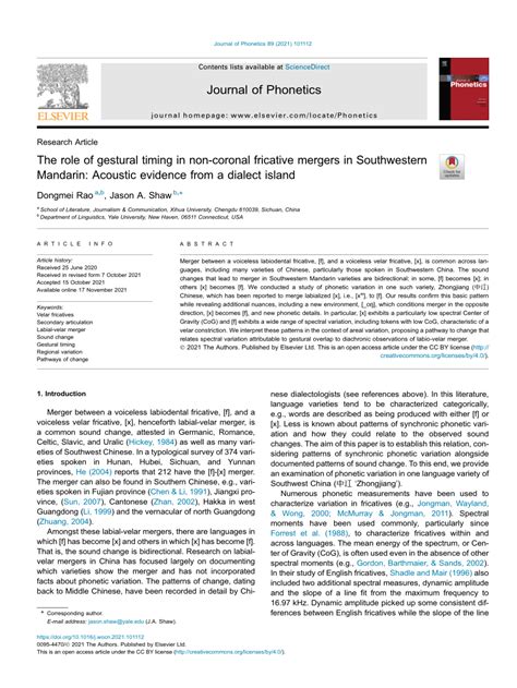 Pdf The Role Of Gestural Timing In Non Coronal Fricative Mergers In Pdf The Role Of Gestural Timing In Non Coronal Fricative Mergers In