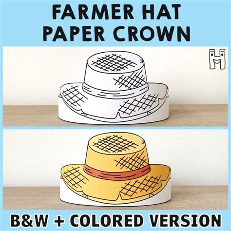 Farmer Paper Crown Gardener Straw Hat Printable Coloring Craft Activity