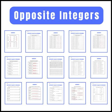 Opposite Integers Engaging Worksheets For Building Number Sense And