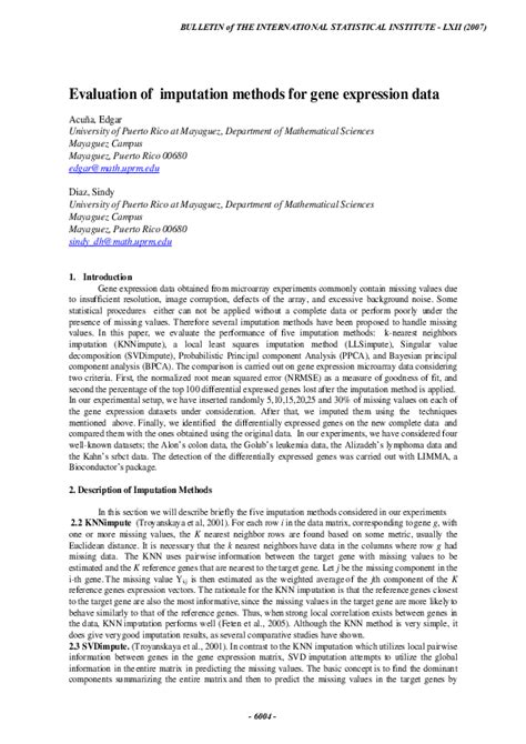 Pdf Evaluation Of Imputation Methods For Gene Expression Data