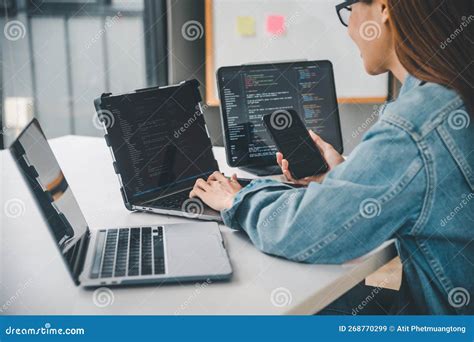 Female Programmer Working On Coding Software Development And Web Designconcept Technology