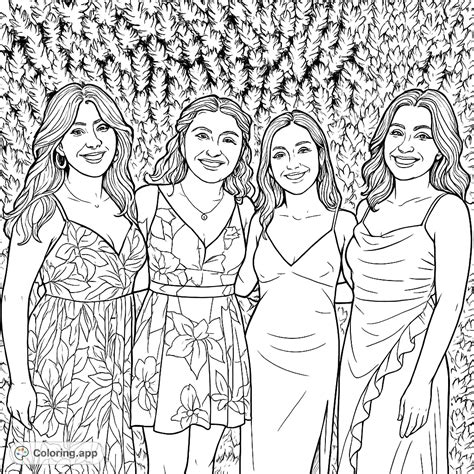 Friends In Elegant Dresses Coloringapp