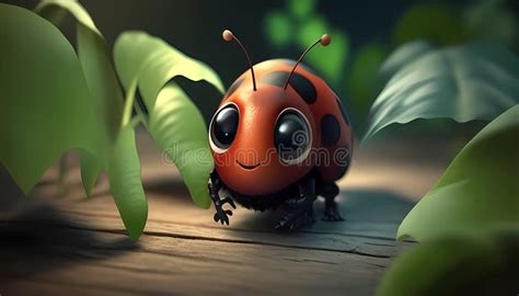 Tiny Ladybug With Red Shell Made With Generative Ai Stock Illustration
