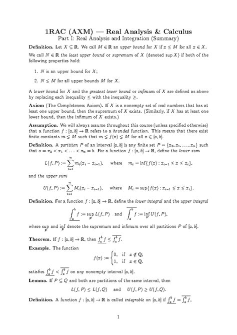 Real Analysis And Integration Lecture Notes Typed 1rac Axm — Real
