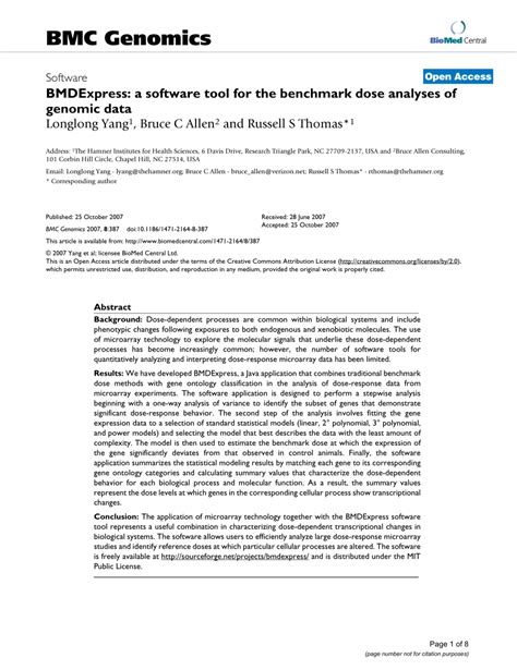 Pdf Bmdexpress A Software Tool For The Benchmark Dose Analyses Of