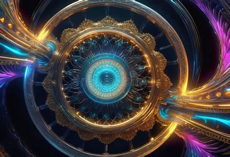 Abstract Sci Fi Neutron Electron Patterns With Neon Glow Intricate