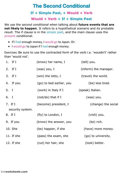 The Second Conditional Interactive Worksheet English As A Second Language School Subjects