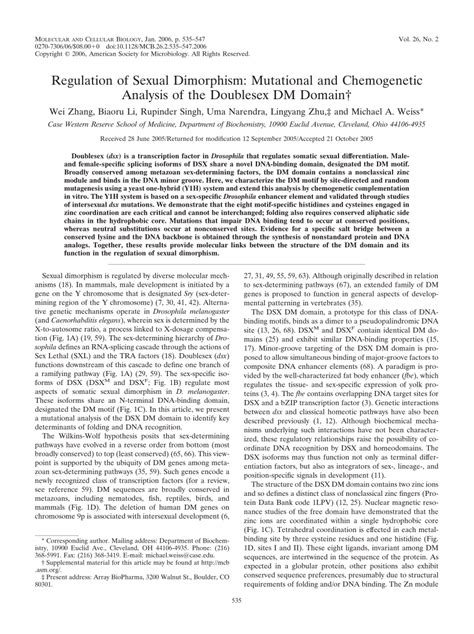 Pdf Regulation Of Sexual Dimorphism Mutational And Chemogenetic