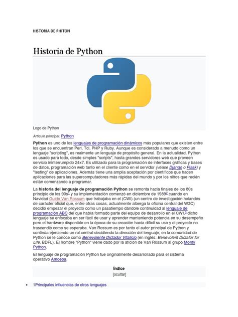 Historia De Phiton Pdf Python Lenguaje De Programación