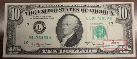 Rare 1977 A 10 Dollar Bill Overprint Error Federal Reserve Note Misprint