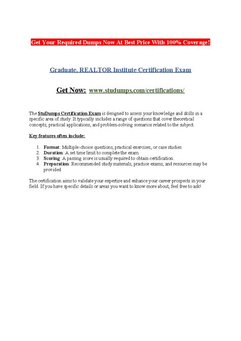 Graduate Realtor Institute Certification Exam Get Your Required Dumps Now At Best Price With
