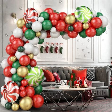 Red Green White Balloons Garland Kit Gingerbread Man Foil Balloon Arch