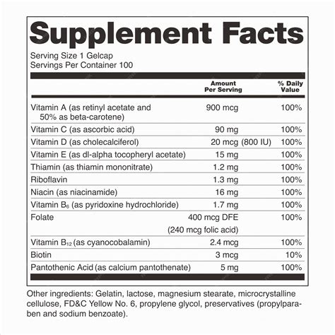 Premium Vector Fda Nutrition Supplement Facts Labeling Labels