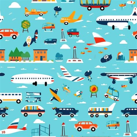 Premium Ai Image Transportation Car Train Airplane Seamless Pattern