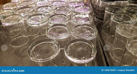 Rows Of Empty Glasses Standing Upside Down Stock Image Image Of Room