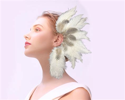White Ostrich Feather Ear Cuff Indians Feather Ear Wrap Nonpierced
