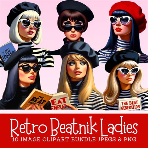 Retro Beatnik Ladies Clipart Bundle Vintage 1960s Women Inspired By The